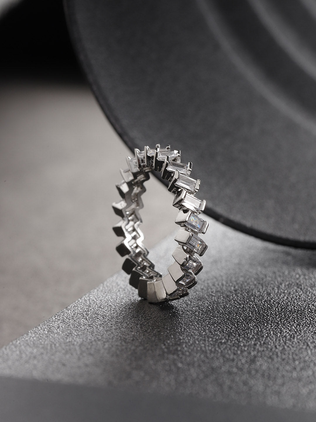 Silver Plated American Diamond Studded Zig Zag Shaped Finger Ring – Priyaasi