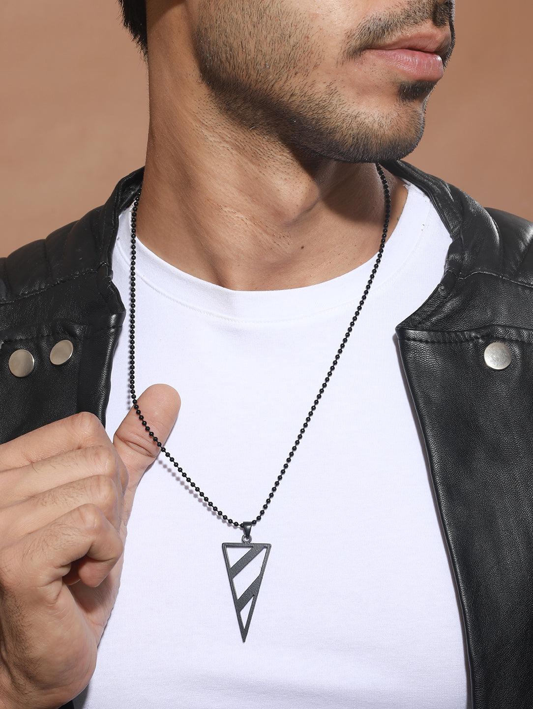 Bold by Priyaasi Black Beaded Chain for Men with Triangular Pendant