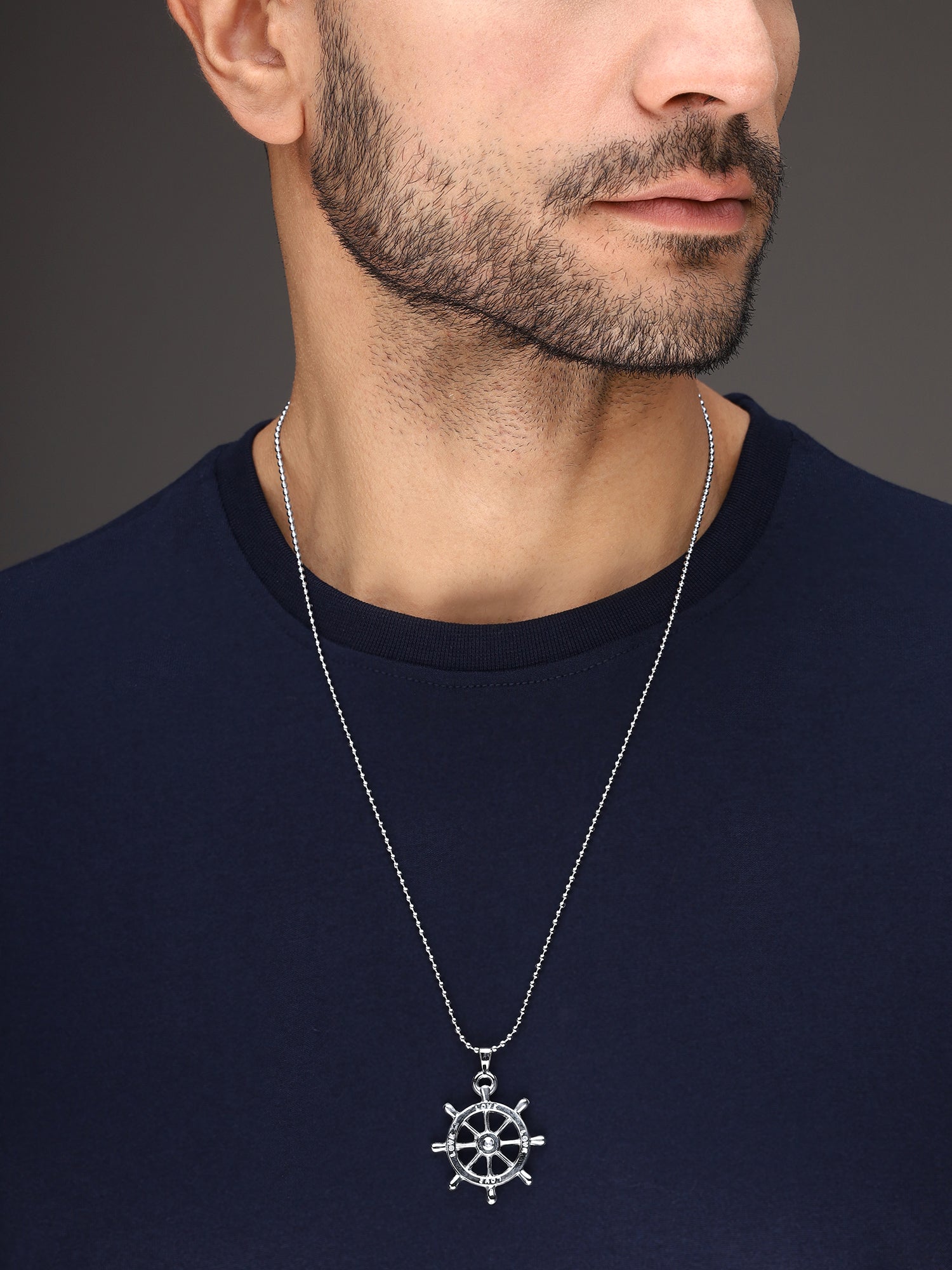 Bold By Priyaasi Navigating Style with Silver-Plated Ship Wheel Men's
