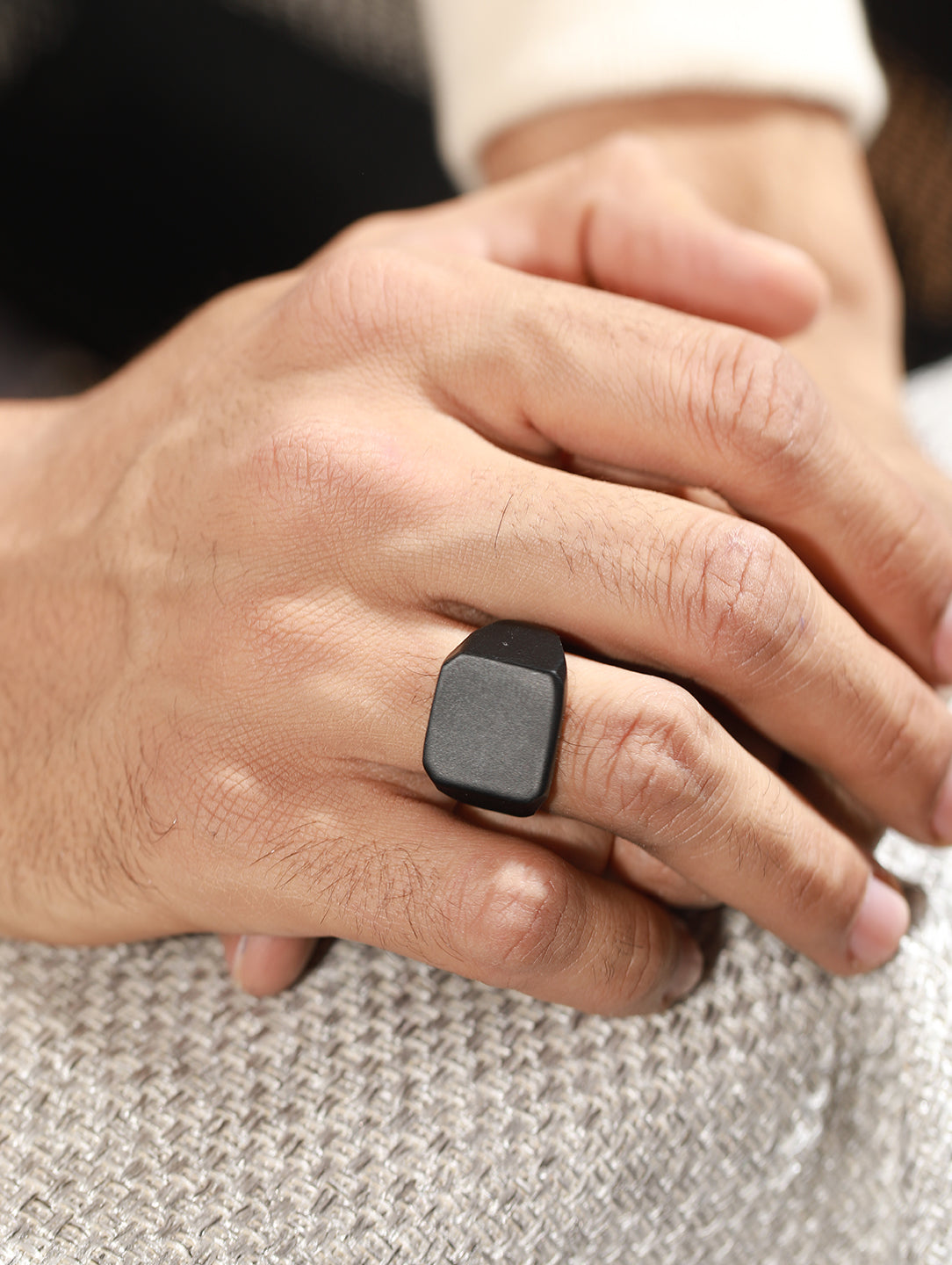 Bold by Priyaasi Solid Black Block Finger Ring for Men