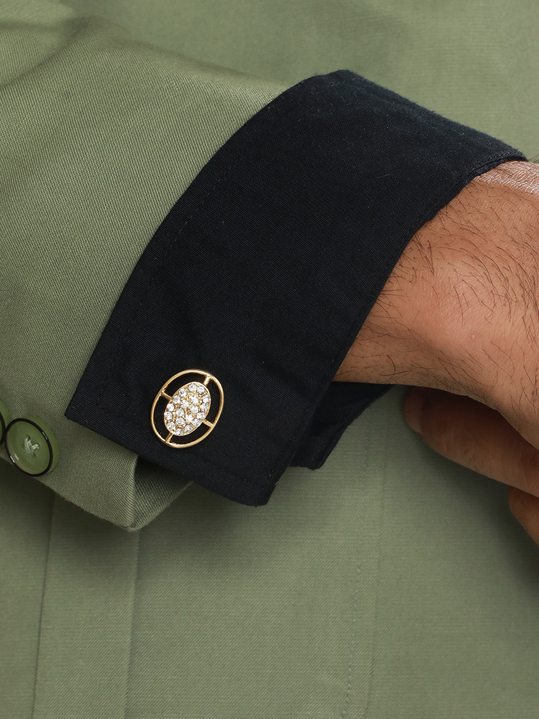 Bold by Priyaasi Studded Halo Circle Gold-Plated Cufflinks for Men