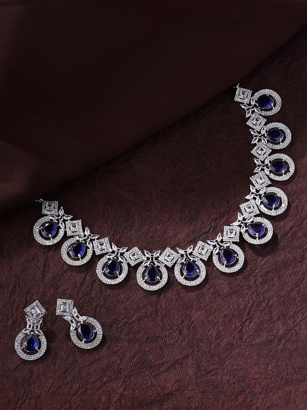 Priyaasi Radiant American Diamond and Blue Stones Jewellery Set