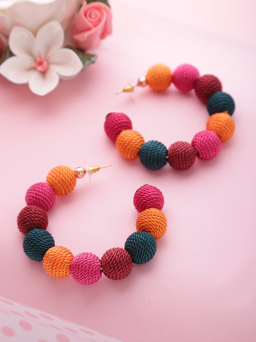 Designer Multicolor Nylon Thread Balls Big Hoop Like Drop Earrings ...