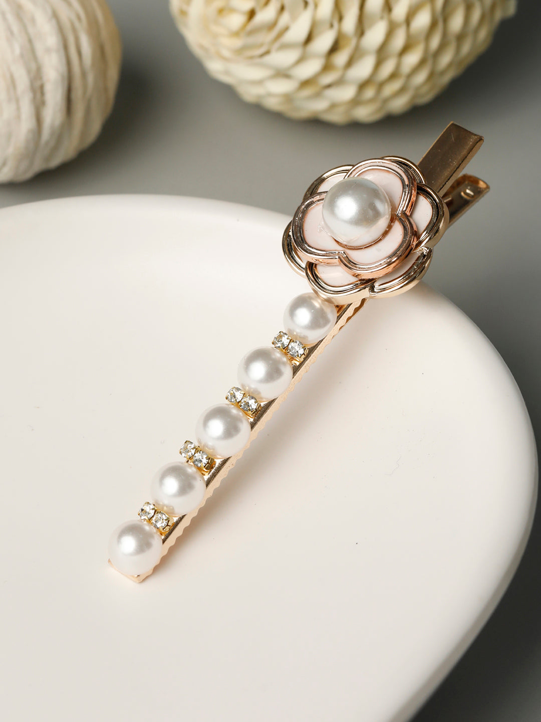Pink Pearls Gold Plated Floral Hair Pin – Priyaasi