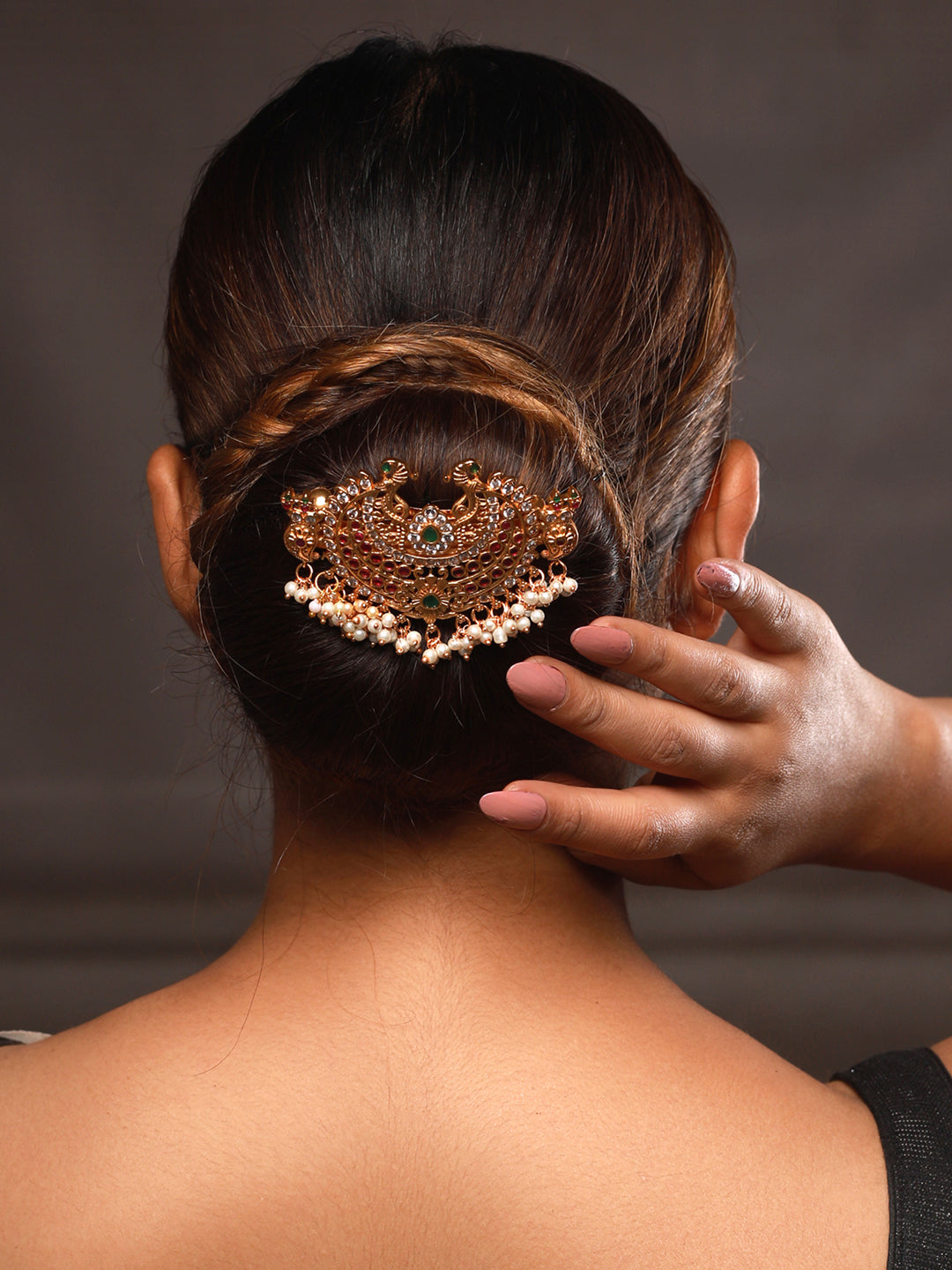 Priyaasi Peacock Kemp Stone Gold-Plated Bun Accessory