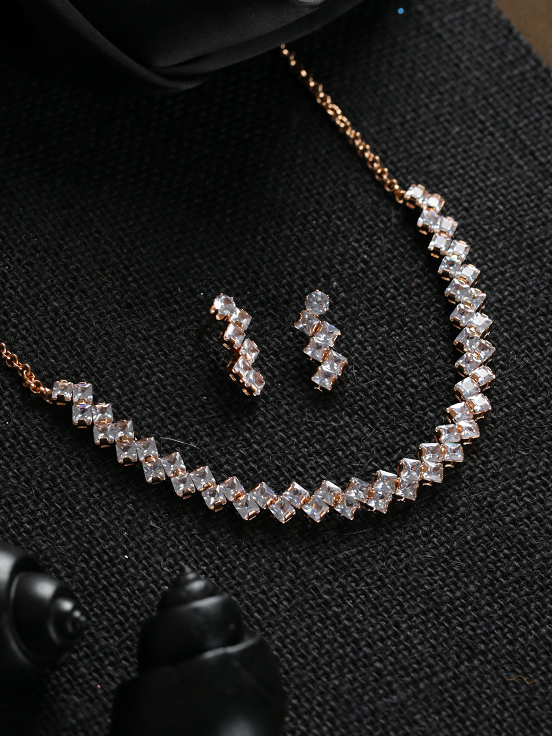 Priyaasi Dual-Block AD Rose Gold-Plated Jewellery Set