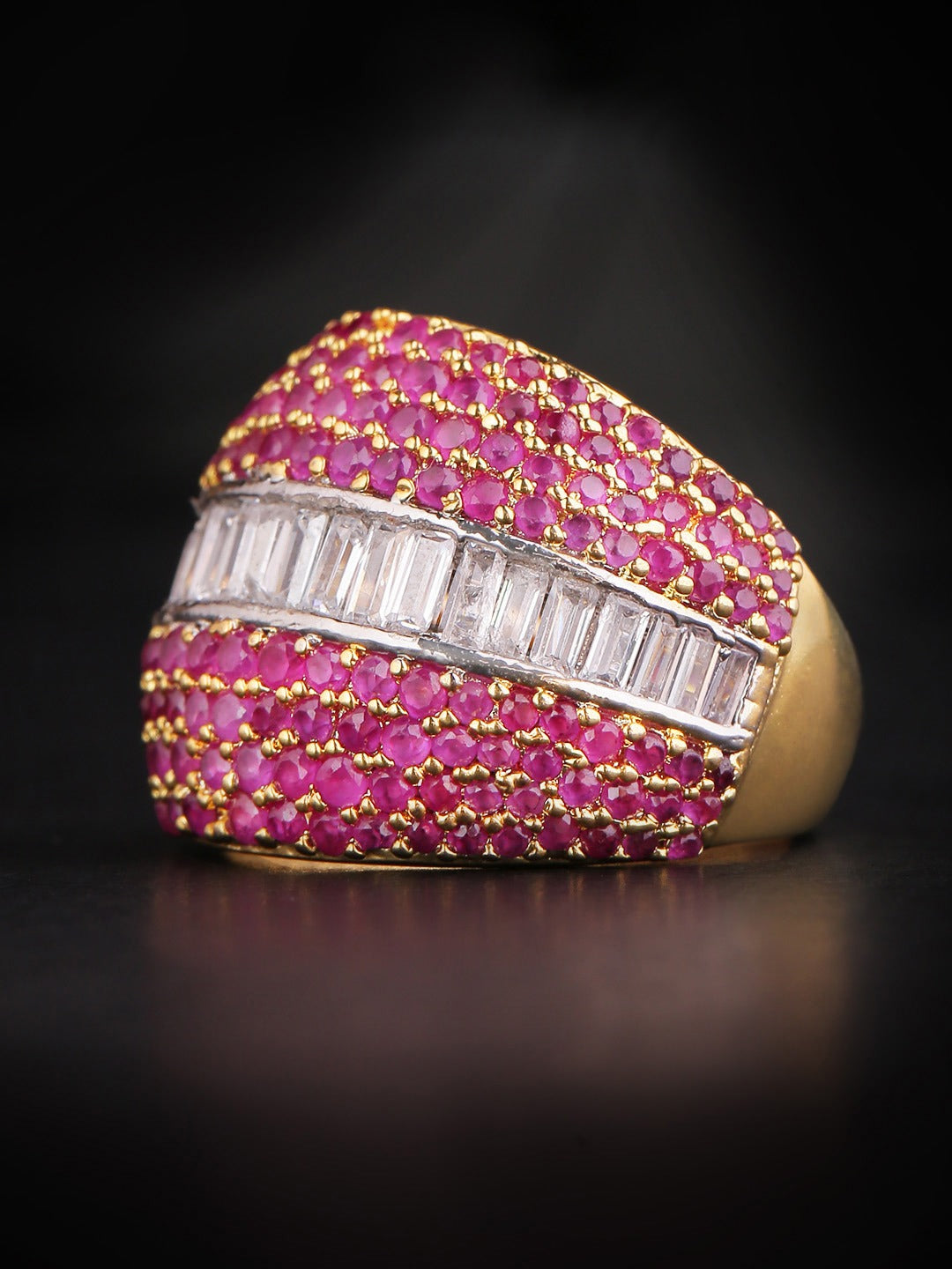 Gold-Plated American Diamond And Ruby Studded Ring – Priyaasi