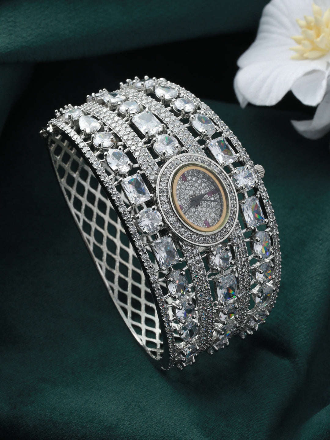 Elegant American Diamond Silver-Plated Bracelet Watch – Priyaasi